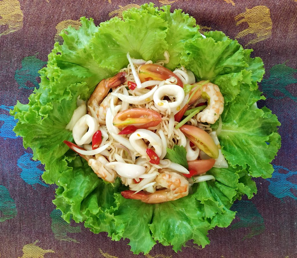 Thai Seafood Salad with Mama Noodles - My Thai Cooking